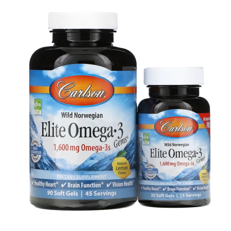 Carlson Labs Elite Omega 3 1600mg 90 + 30 kapsułek o smaku cytrynowym ...